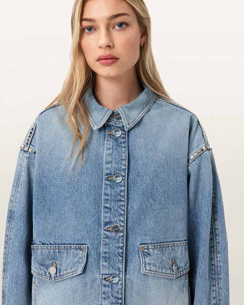 Hettie Oversized Stud Shacket Vintage Indigo | ALLSAINTS